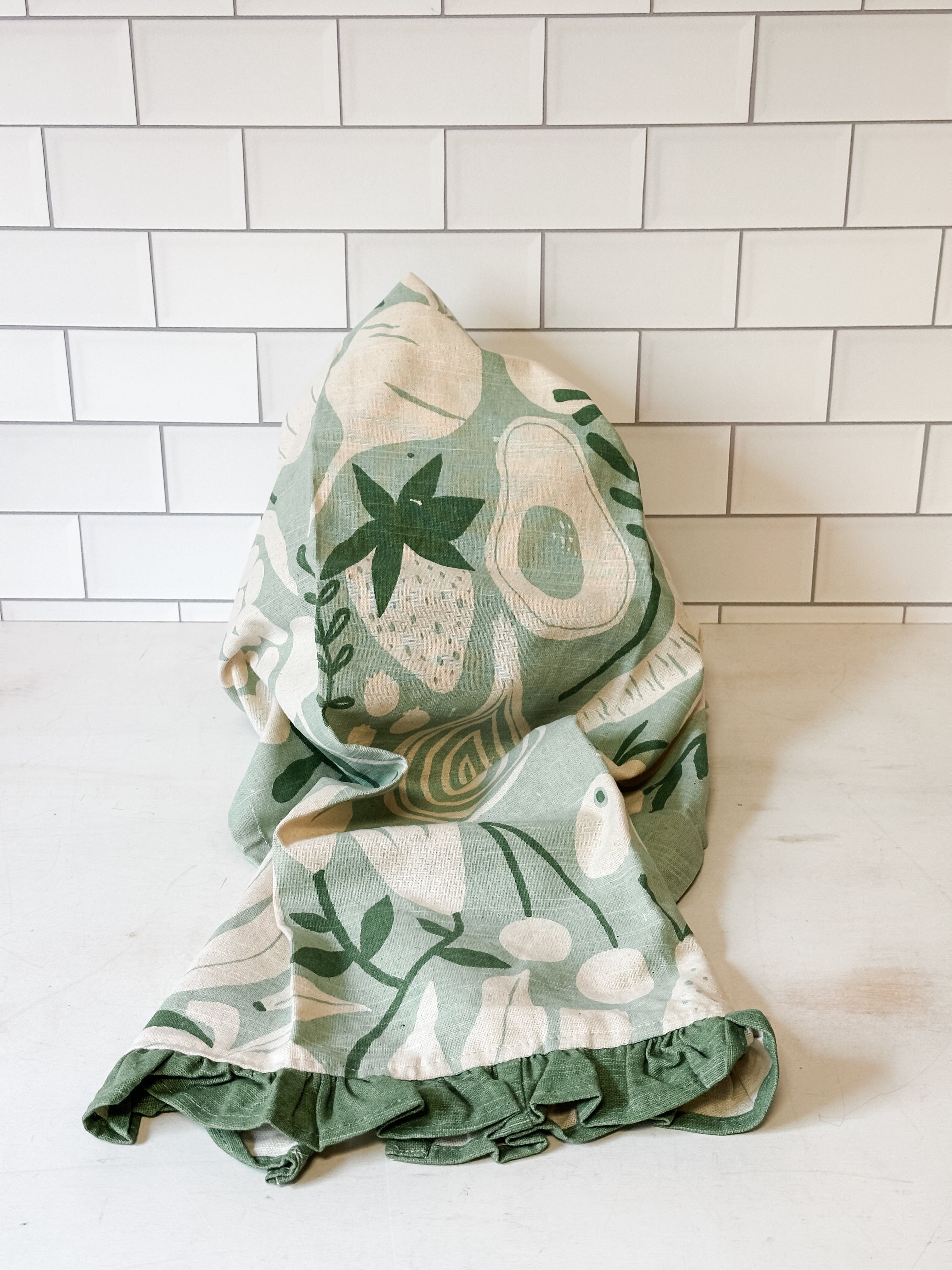 Cotton Printed Tea Towel w/ Fruit/Vegetables, Ruffle & Loop, 3 Styles ...