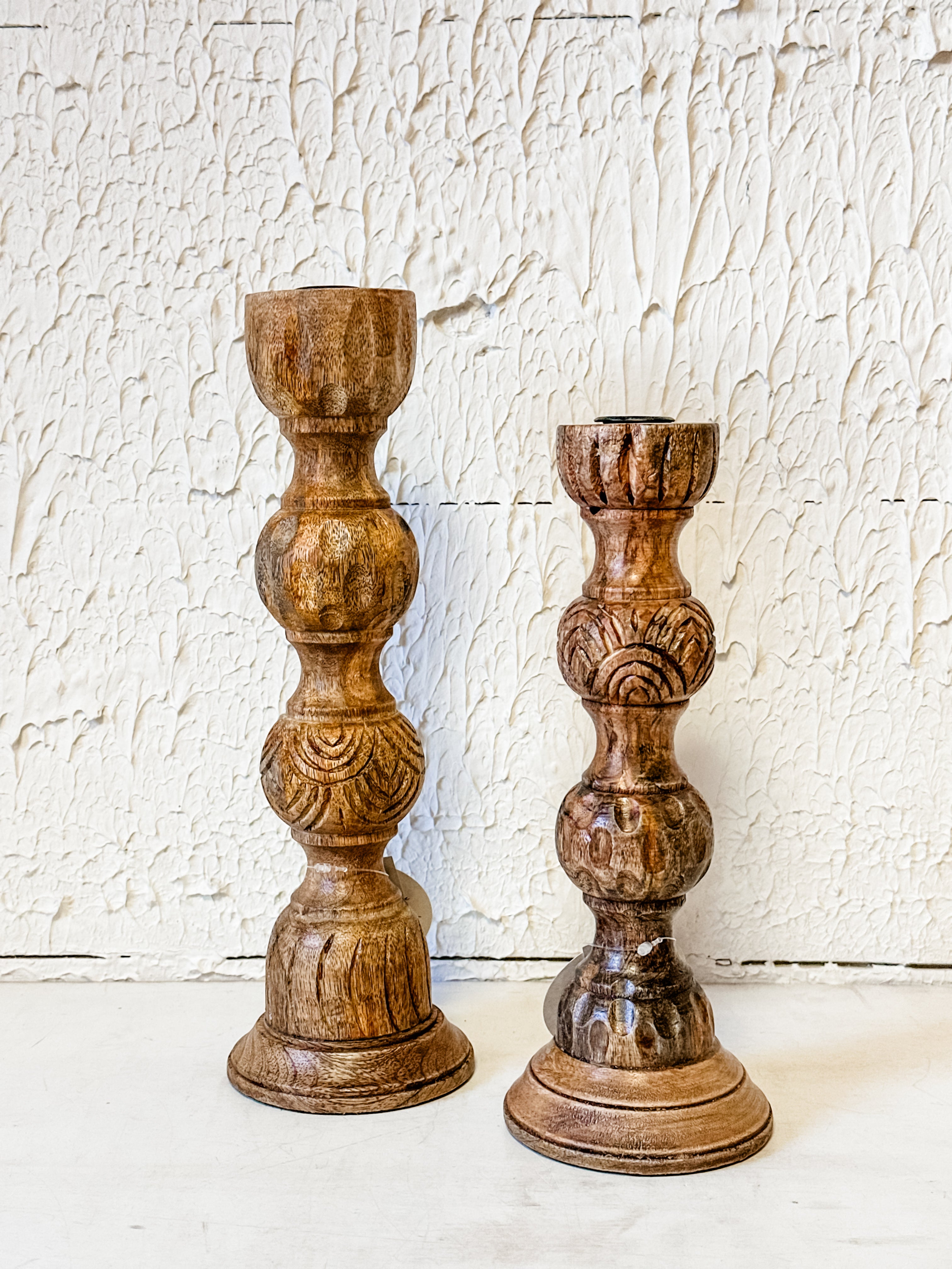 Hand-Carved Mango Wood Taper Holder, Natural – The Rustic Barn