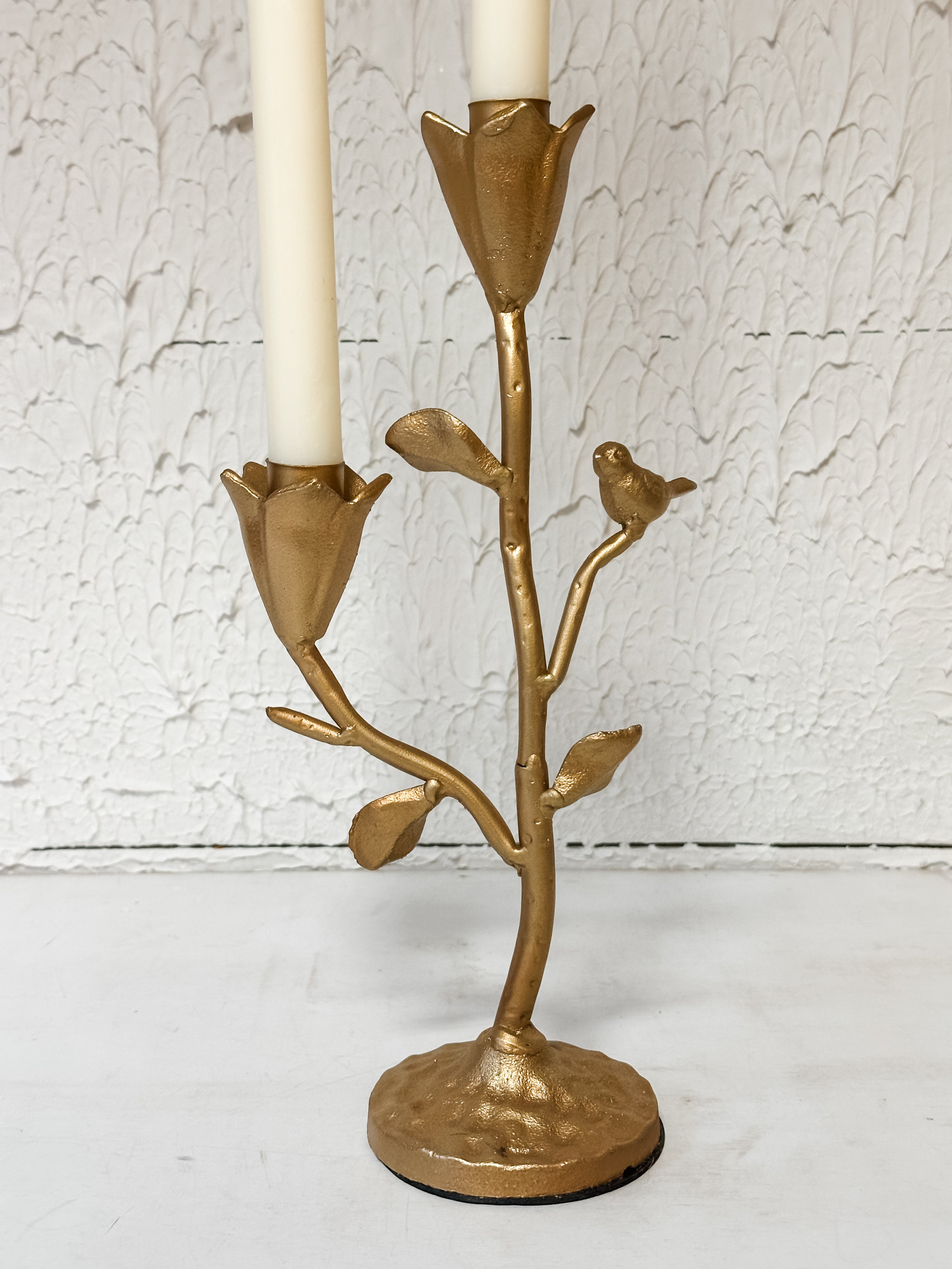 Hand-Forged Cast Iron Candelabra With Flowers & Bird – The Rustic Barn
