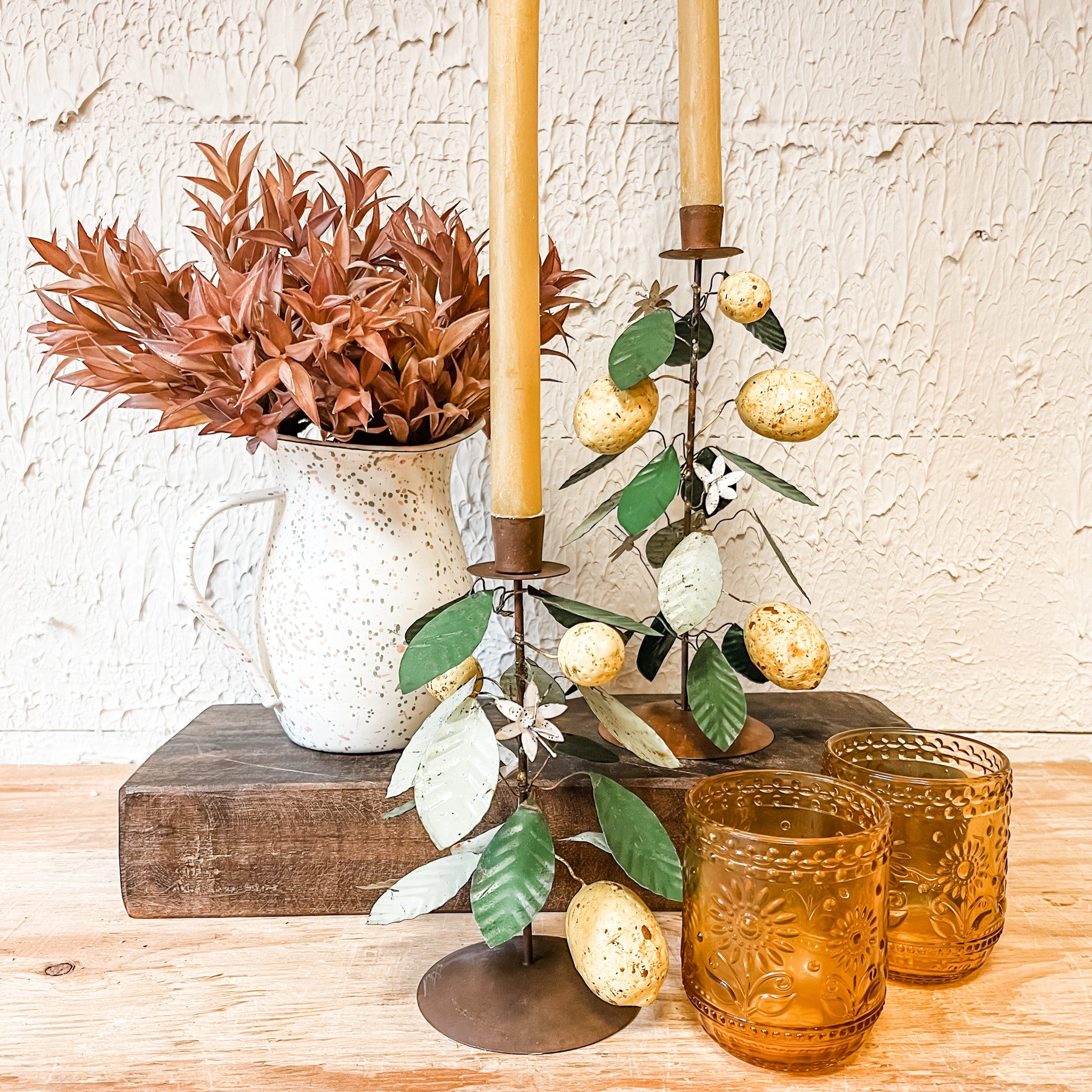 Hand-Painted Metal Taper Holders With Lemons – The Rustic Barn