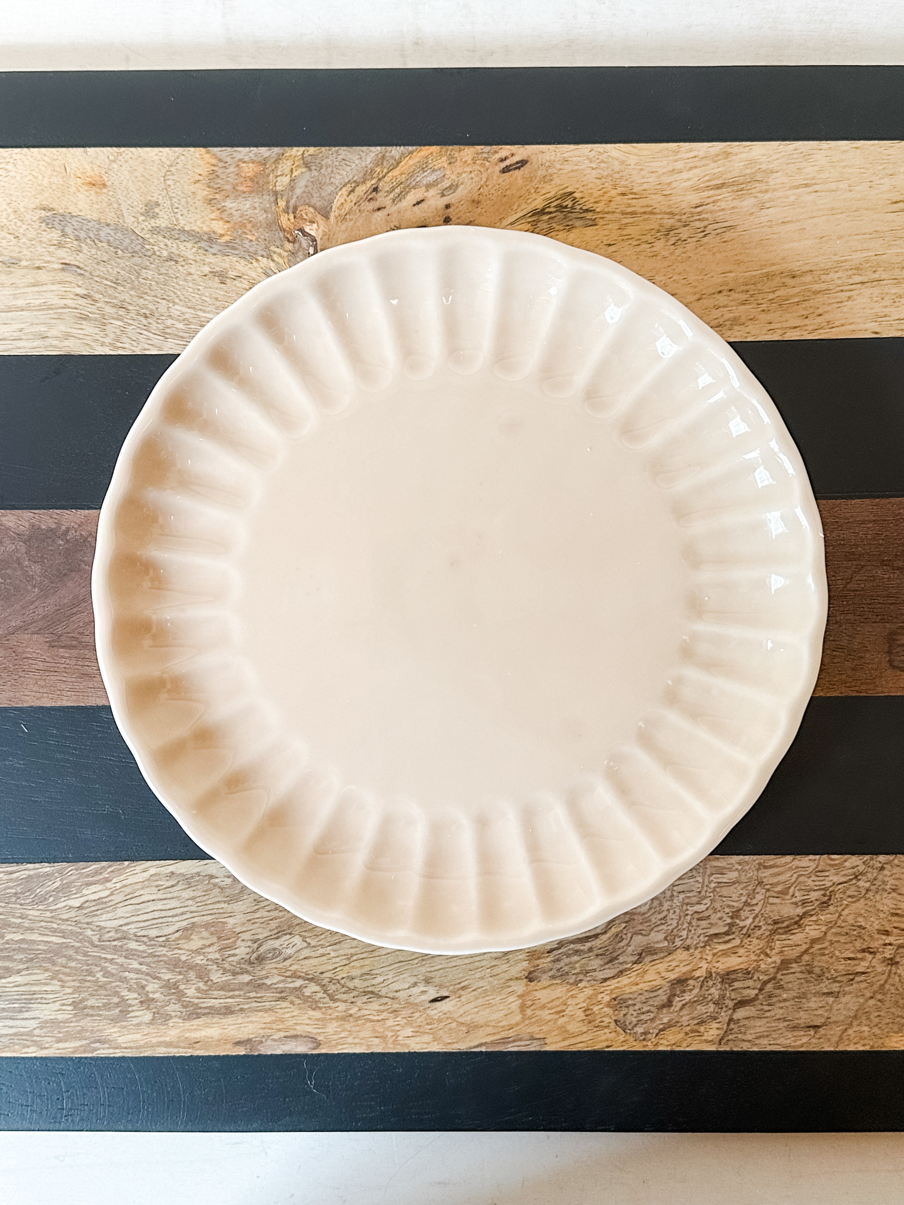 Stoneware Fluted Plate, Reactive Glaze, Cream Color (Each One Will Vary ...